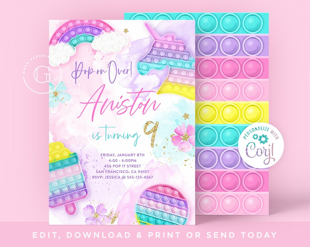 Pop It Invitation Editable. Fidget Toy Party. Pop It Rainbow Invitation ...
