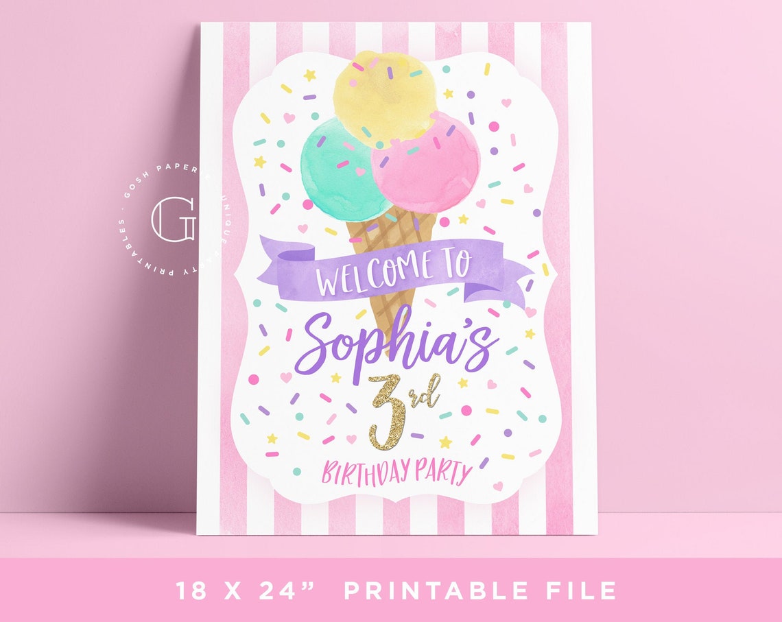 Ice Cream Party Welcome Sign, Ice Cream Birthday Party, Ice Cream Party ...