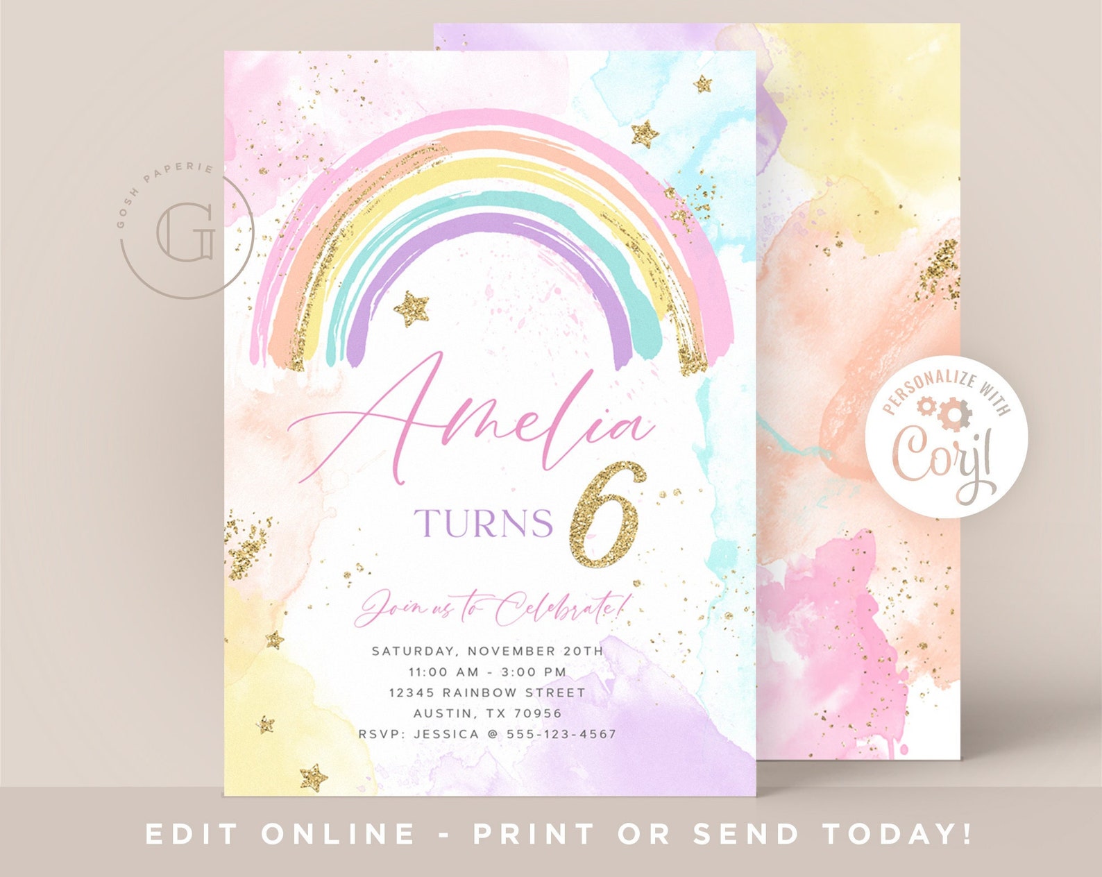 Rainbow Invitation, Rainbow Birthday Invitation, Rainbow Party ...