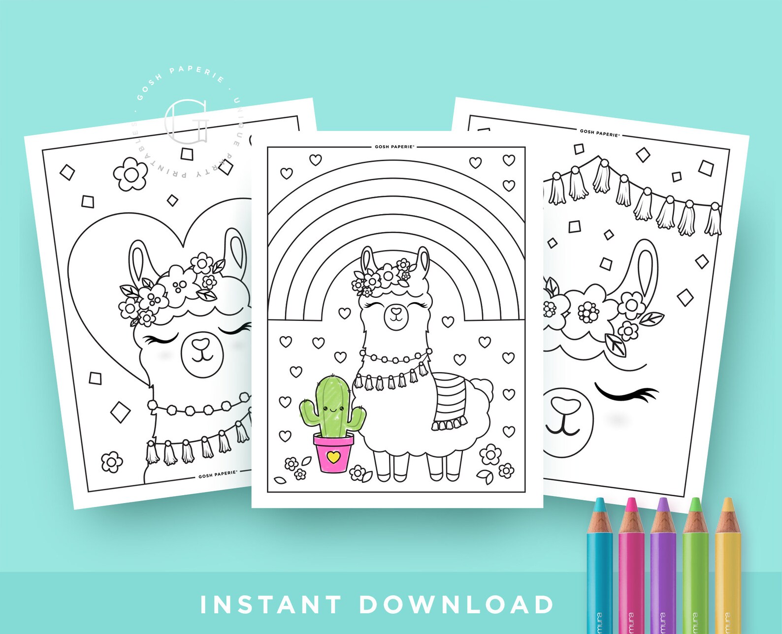 Llama Coloring Pages. Llama Party Activities. Llama Birthday | Etsy