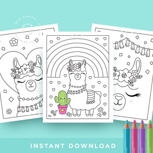 Llama Coloring Pages. Llama Party Activities. Llama Birthday | Etsy