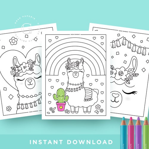 Llama Coloring Pages. Llama Party Activities. Llama Birthday | Etsy