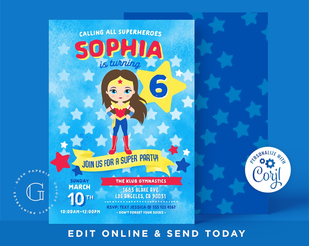 Wonder Woman Invitation. Wonder Woman Party. Superhero Girl Invitation ...