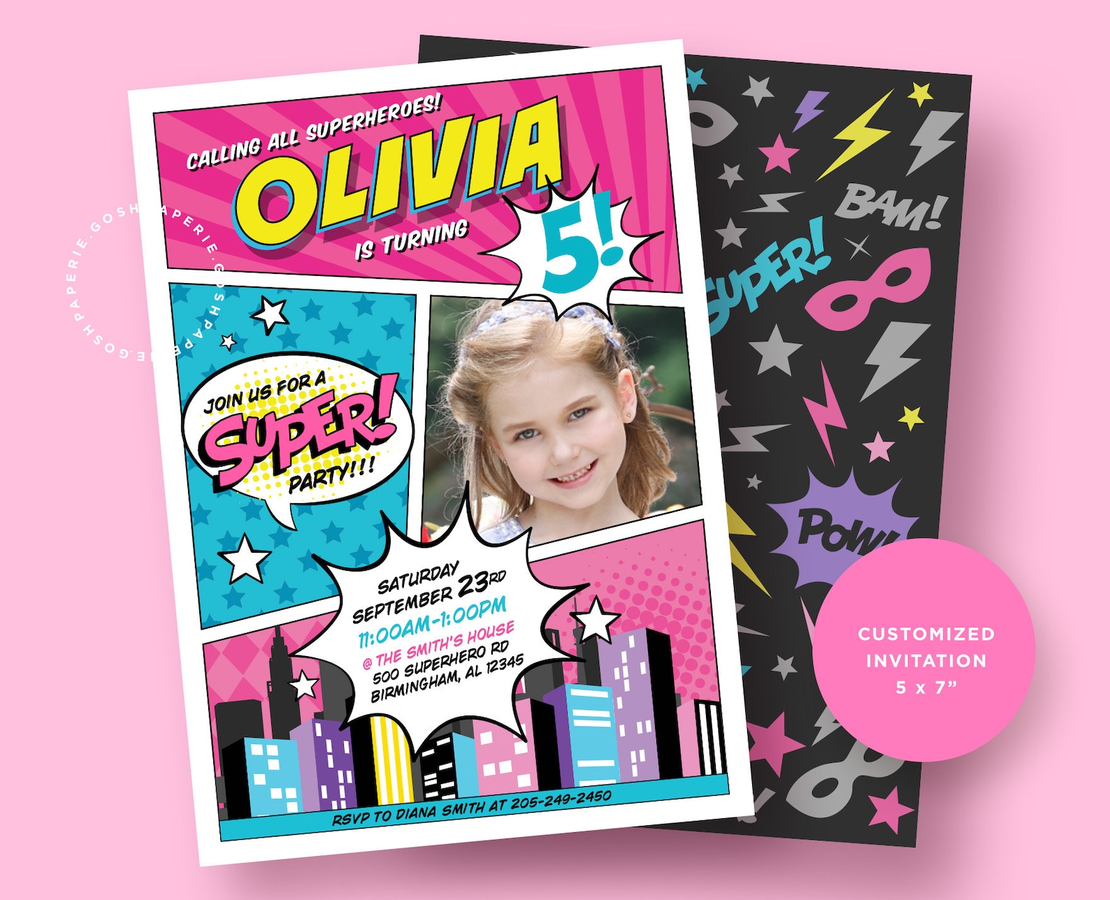 Girl Superhero Invitation With Photo. Superhero Invitation. | Etsy