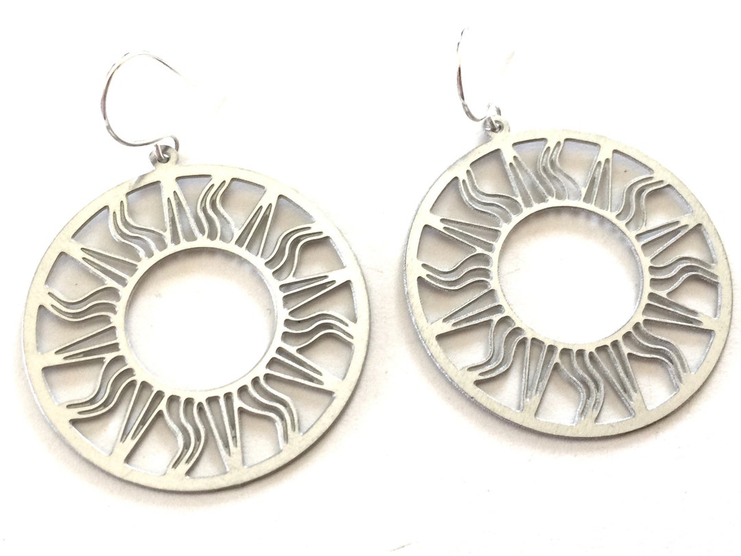 Sun Earrings Hoop Dangle Bohemian Large Metal Silver Nature Circle ...