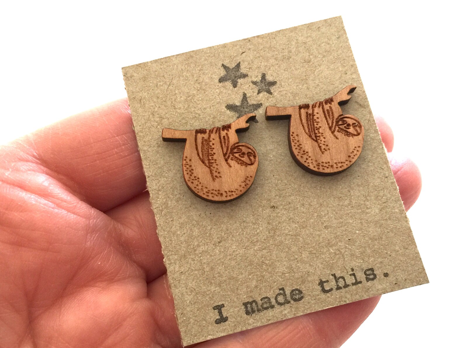 Sloth Post Earrings Wood Studs Posts Sloths Lover Whimsical - Etsy
