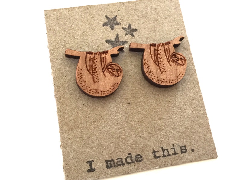 Sloth Post Earrings Wood Studs Posts Sloths Lover Whimsical - Etsy