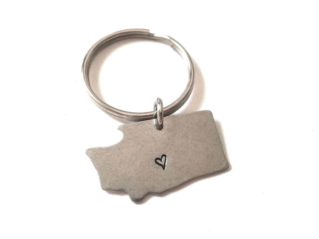 Washington State Keychain: Hand Stamped Heart, USA Travel Souvenir - Etsy