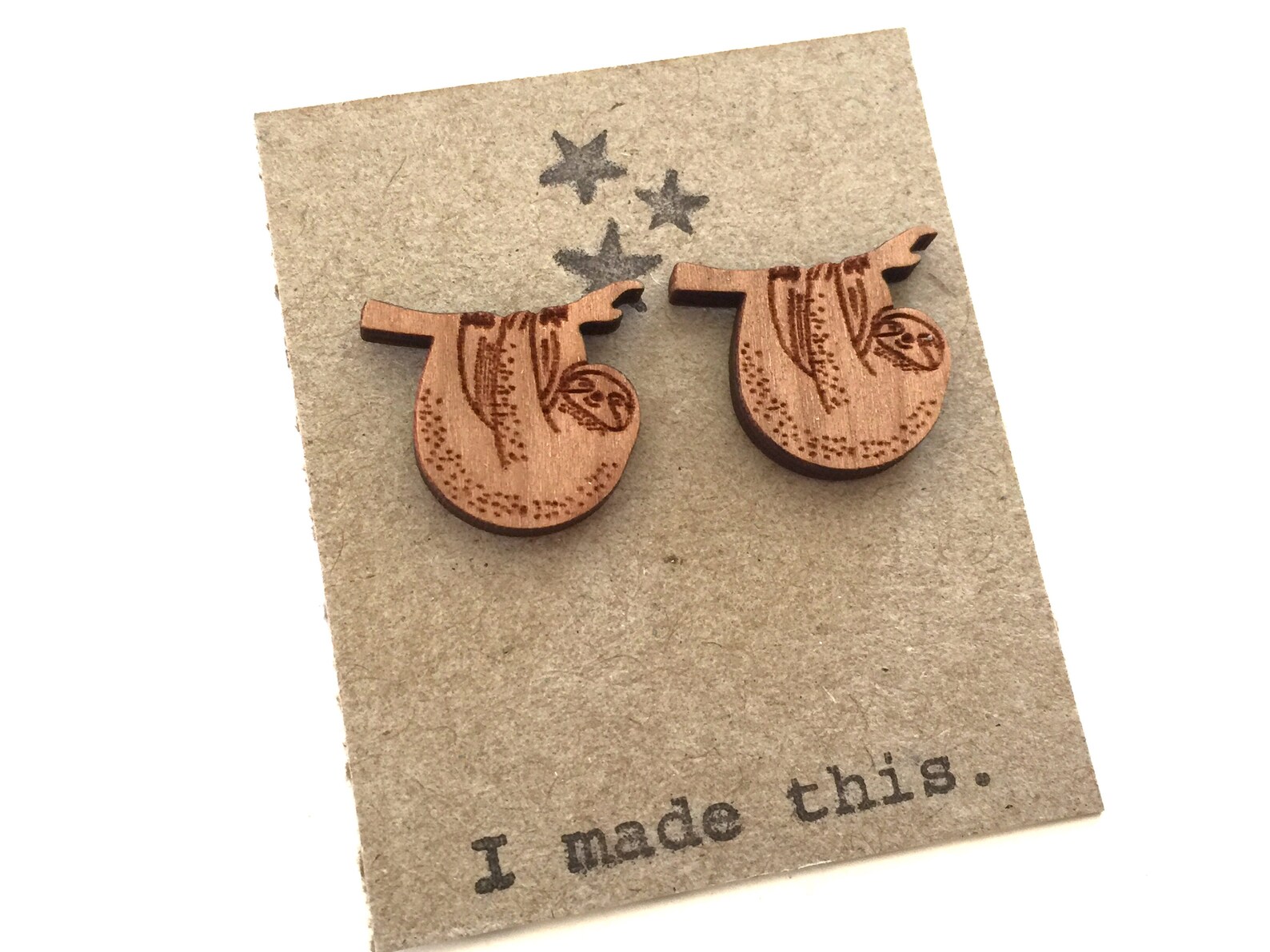Sloth Post Earrings Wood Studs Posts Sloths Lover Whimsical - Etsy