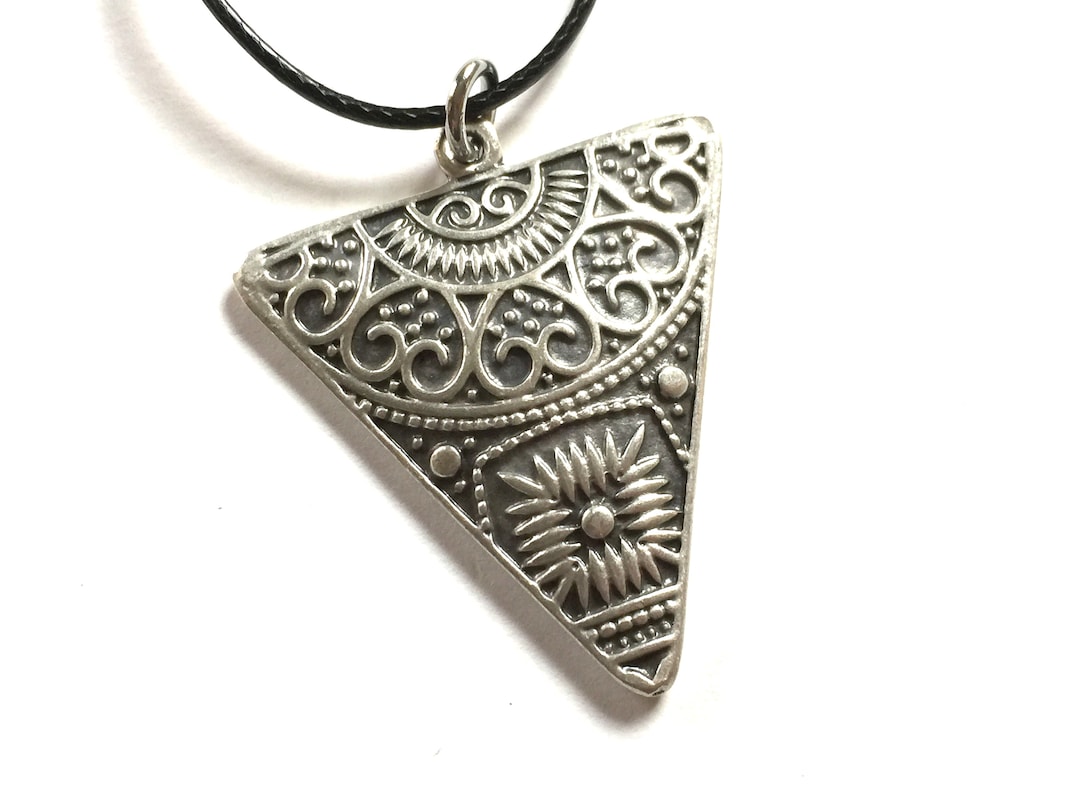 Large Silver Triangle Pendant Necklace: Rustic Statement Jewelry - Etsy