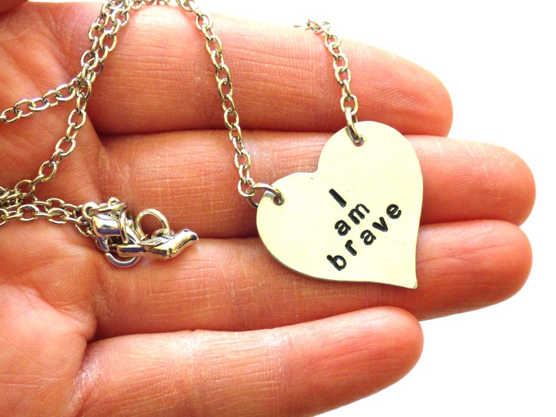 I Am Brave Necklace Heart Hand Stamped Word Statement Silver - Etsy