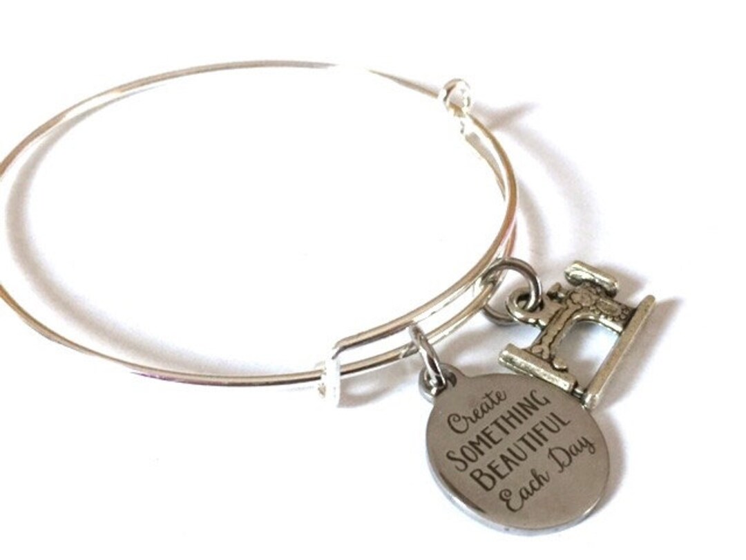 Sewing Machine Jewelry Bracelet Adjustable Bangle Sew Crafty Silver ...
