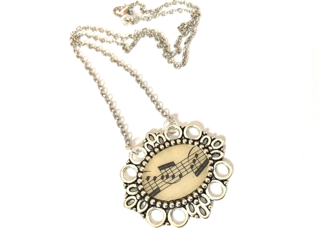 Vintage Music Note Necklace: Silver Filigree Pendant, Musician Jewelry ...