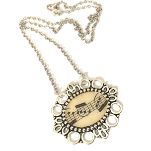 Music Necklace Antique Filigree Sheet Pendant Silver Vintage Musical ...