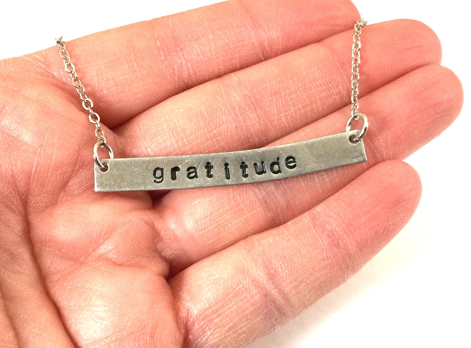 Stamped Bar Necklace Custom Word Pendant Gratitude Silver - Etsy