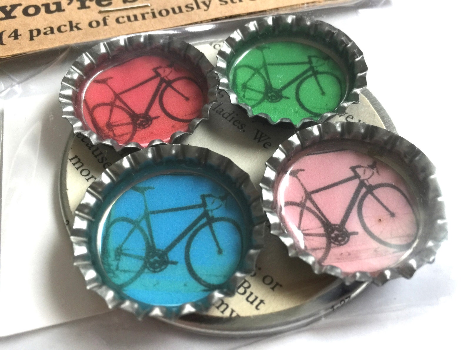 Bike Magnets Bottlecap Whimsical Bright Colorful Bicycles | Etsy