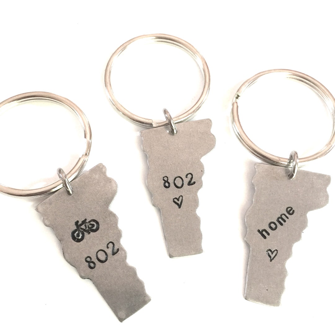 Vermont Necklace Keychain Custom Personalized Key Chain Split Ring Hand ...