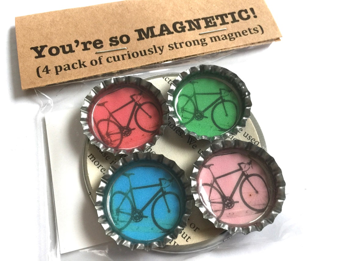 Bike Magnets Bottlecap Whimsical Bright Colorful Bicycles | Etsy