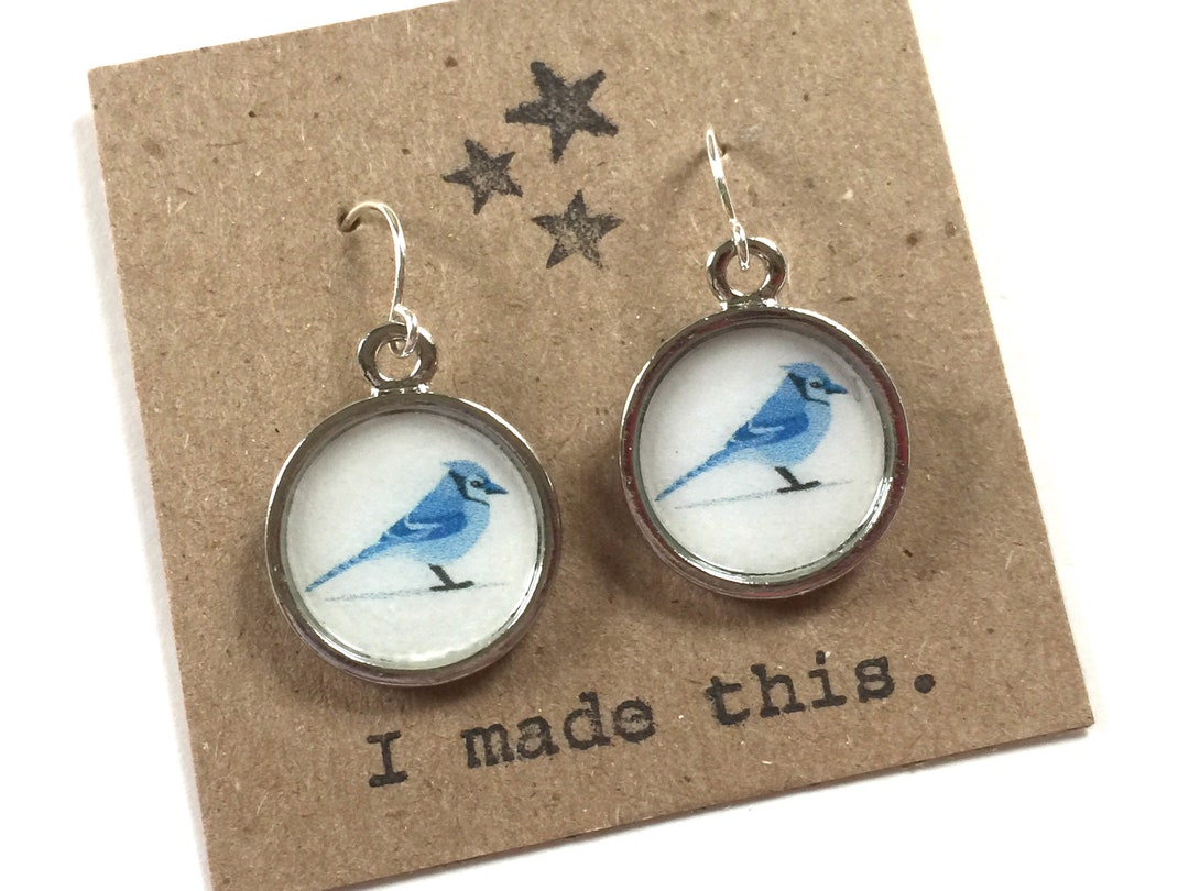 Blue Jay Dangle Earrings: Upcycled Paper Bird Jewelry - Etsy