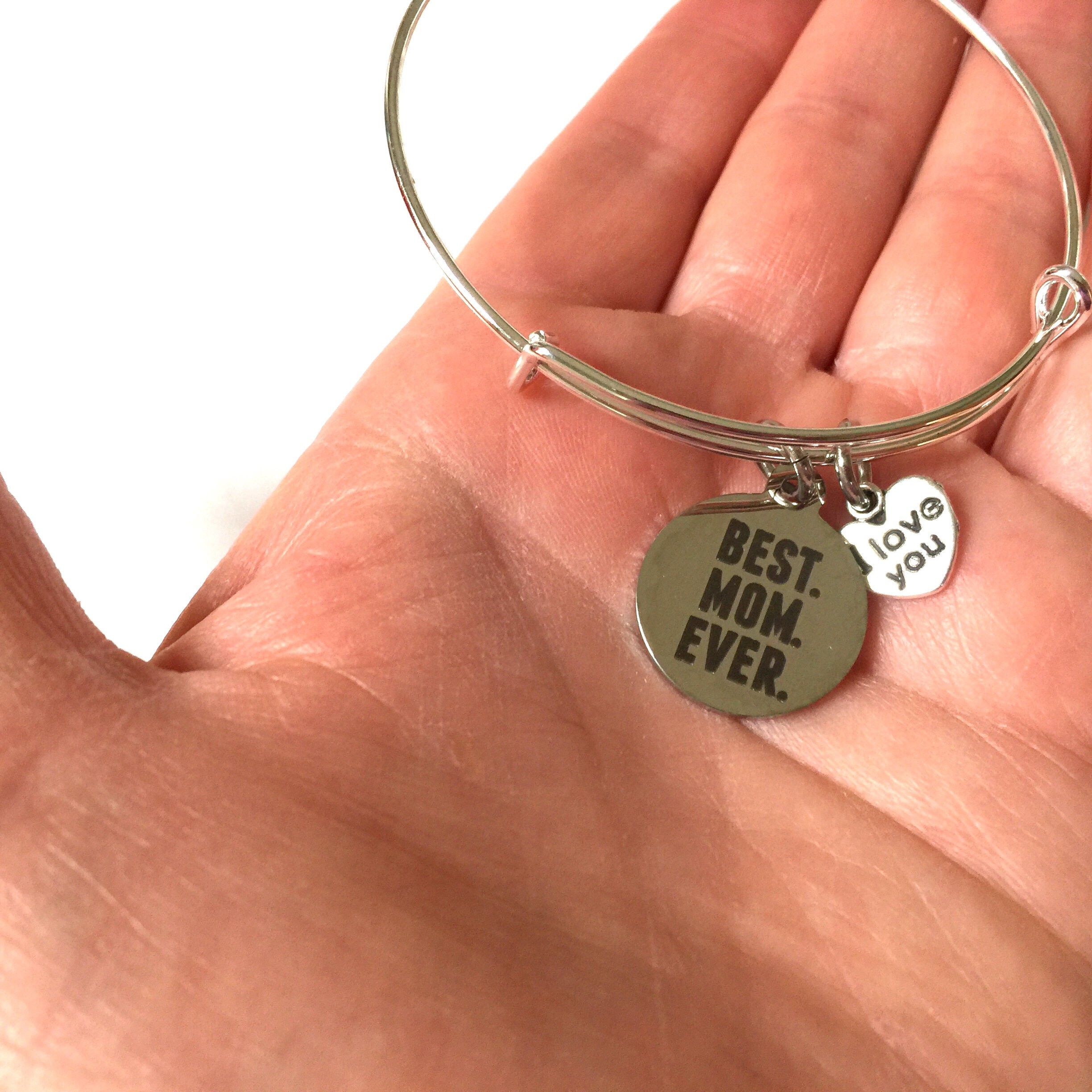 Best Mom Ever Bracelet Mother Adjustable Bangle Jewelry Silver | Etsy