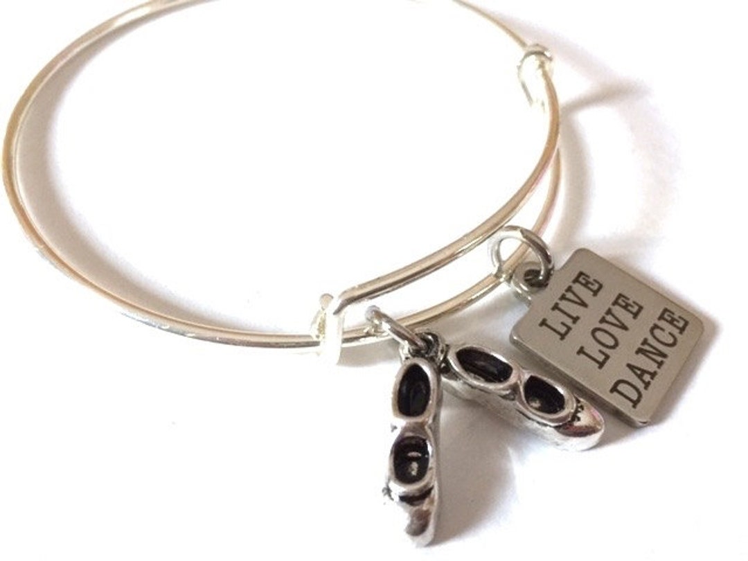 Tap Shoes Charm Bangle Bracelet: Live Love Dance, Dancer Jewelry - Etsy