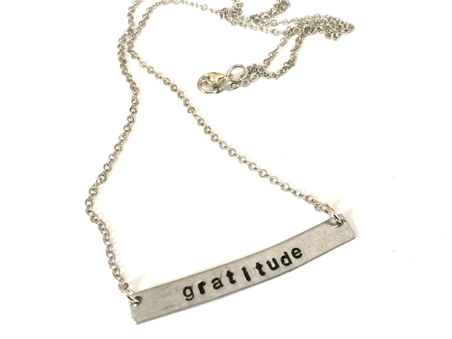 Stamped Bar Necklace Custom Word Pendant Gratitude Silver - Etsy