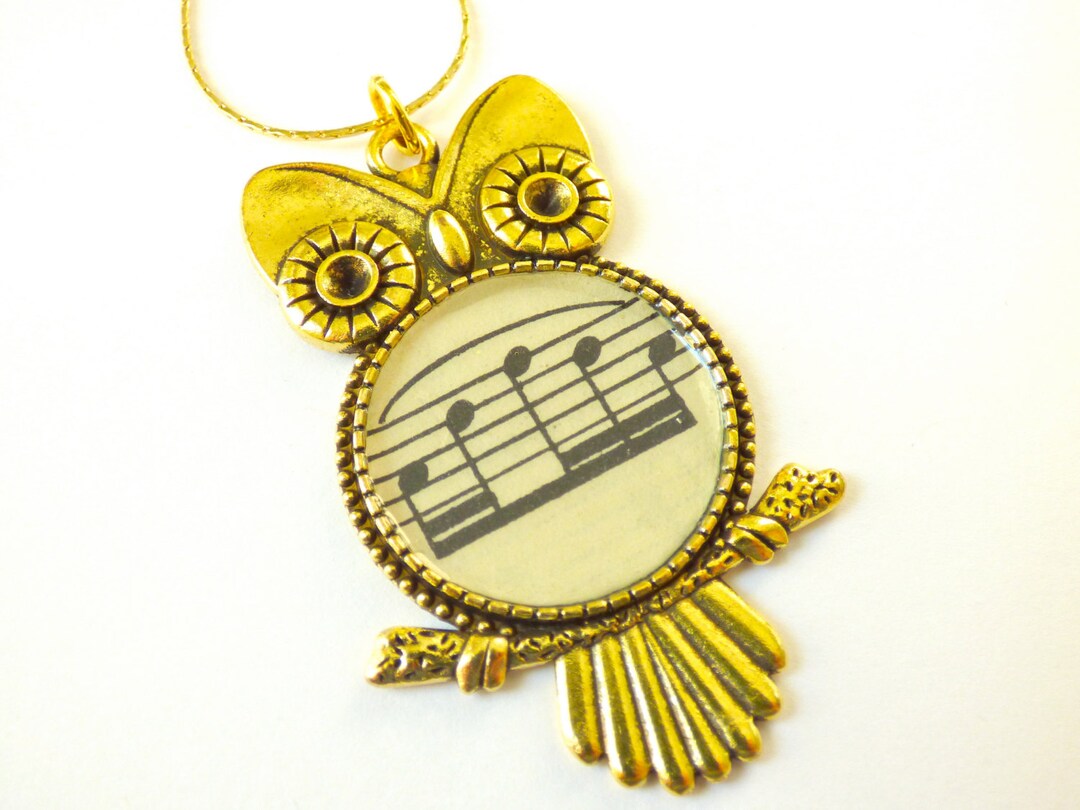 Gold Owl Necklace Pendant Vintage Sheet Music Musical Notes Musician ...