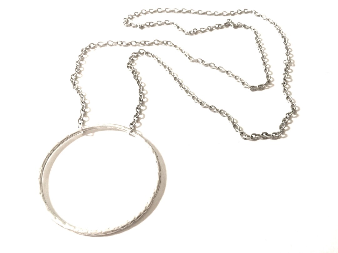 Large Silver Circle Pendant Necklace: Hammered Modern Jewelry - Etsy