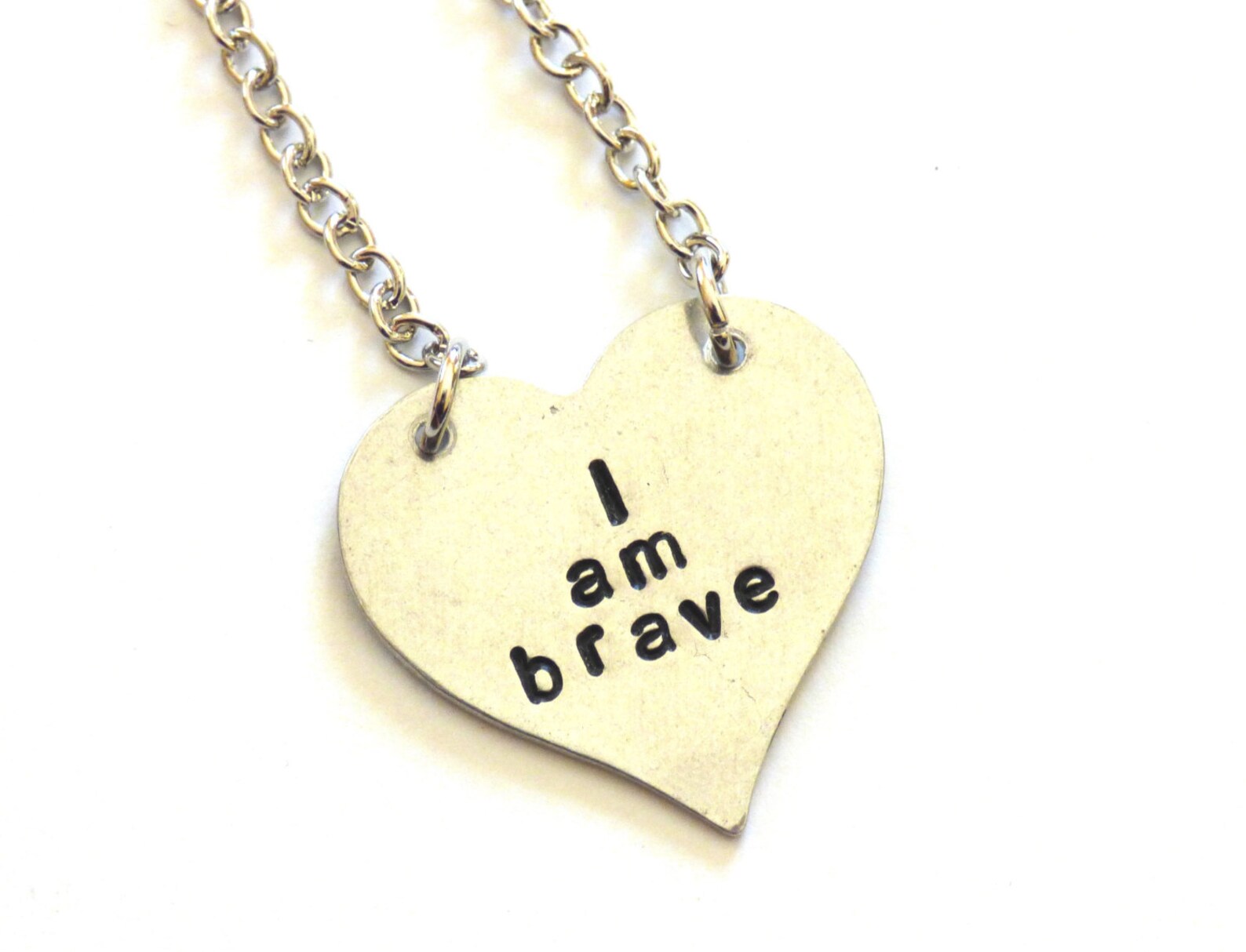 I Am Brave Necklace Heart Hand Stamped Word Statement Silver - Etsy