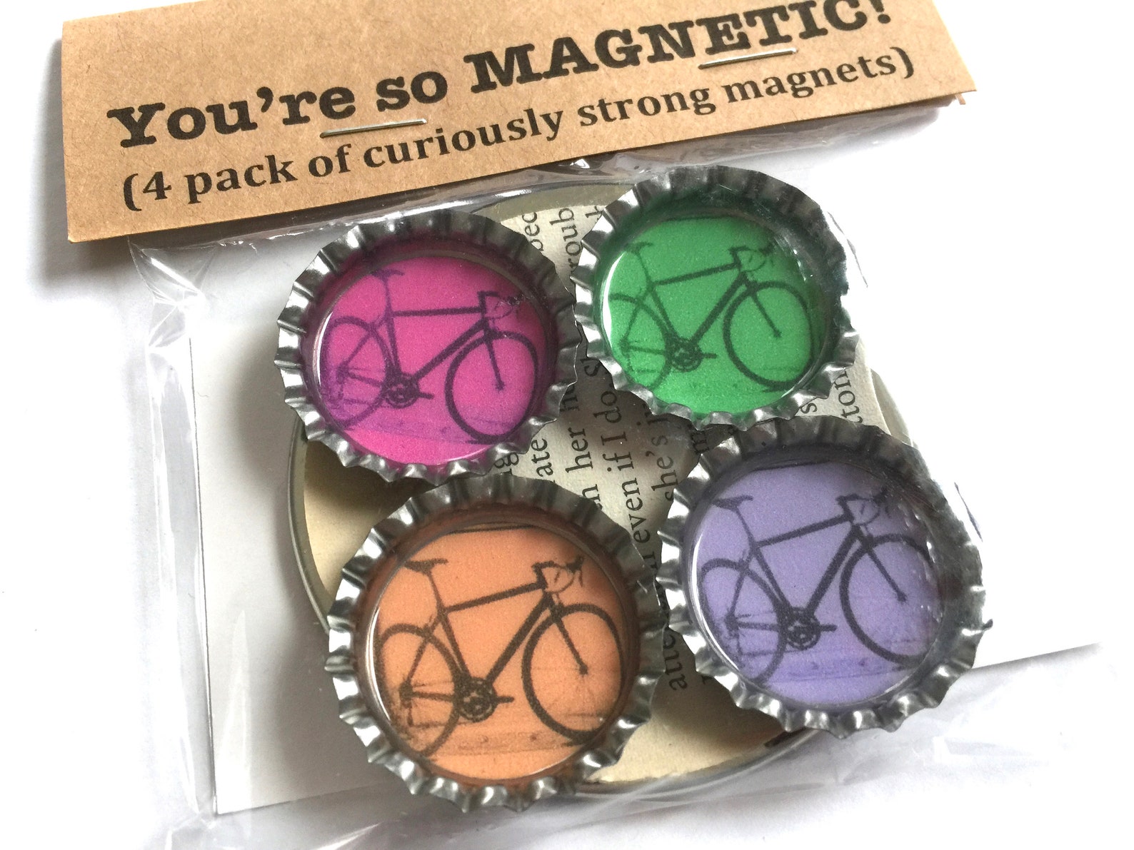 Bike Magnets Bottlecap Whimsical Bright Colorful Bicycles | Etsy