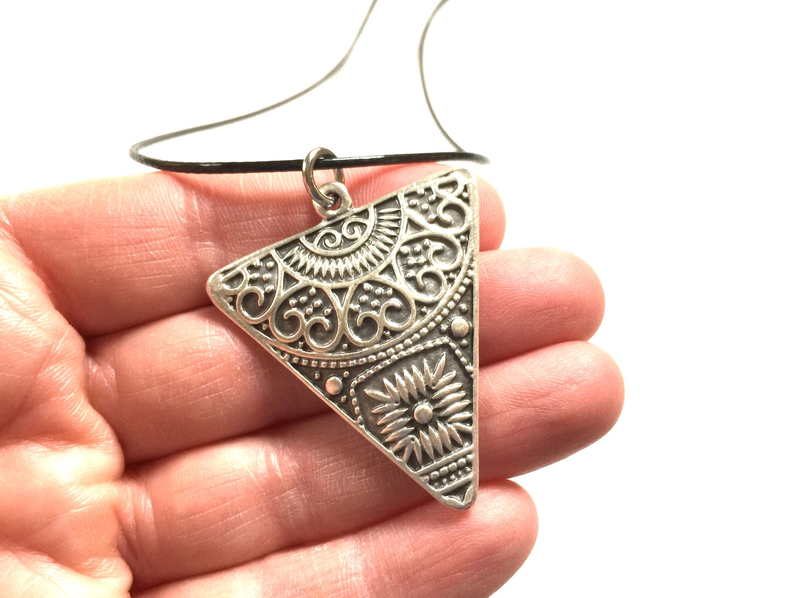 Large Silver Triangle Pendant Necklace Huge Arrow Shiny Silver - Etsy