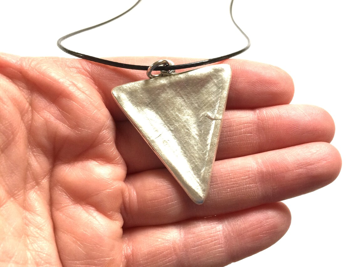 Large Silver Triangle Pendant Necklace Huge Arrow Shiny Silver - Etsy