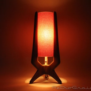 Midcentury Modern Table Lamp - Walnut Wood - Rust Orange Shade - by ...