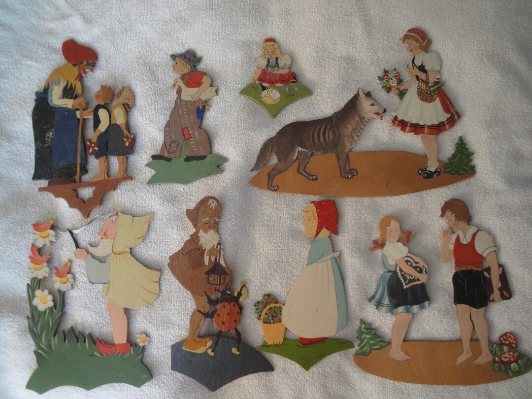 German Nursery Fairy Tale Hand Painted Wood Wall Decorations 1930s Red ...