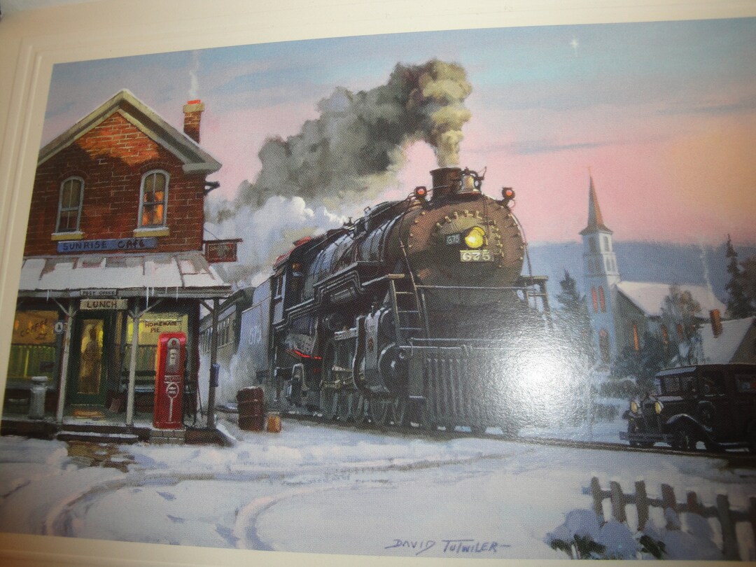 1 Vintage Steam Locomotive Train & General Store Christmas Card With ...