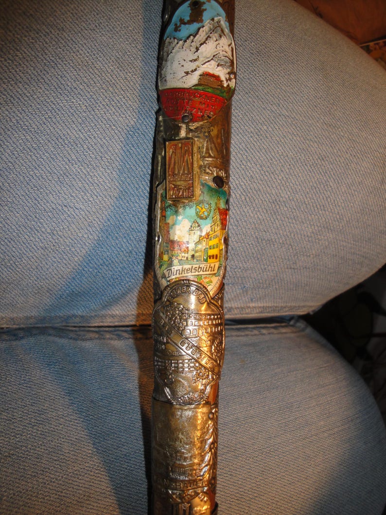 SPECTACULAR 1950s German Hiking Cane Approx 90 Badges Wanderstock ...