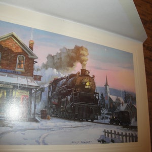 1 Vintage Steam Locomotive Train & General Store Christmas Card With ...