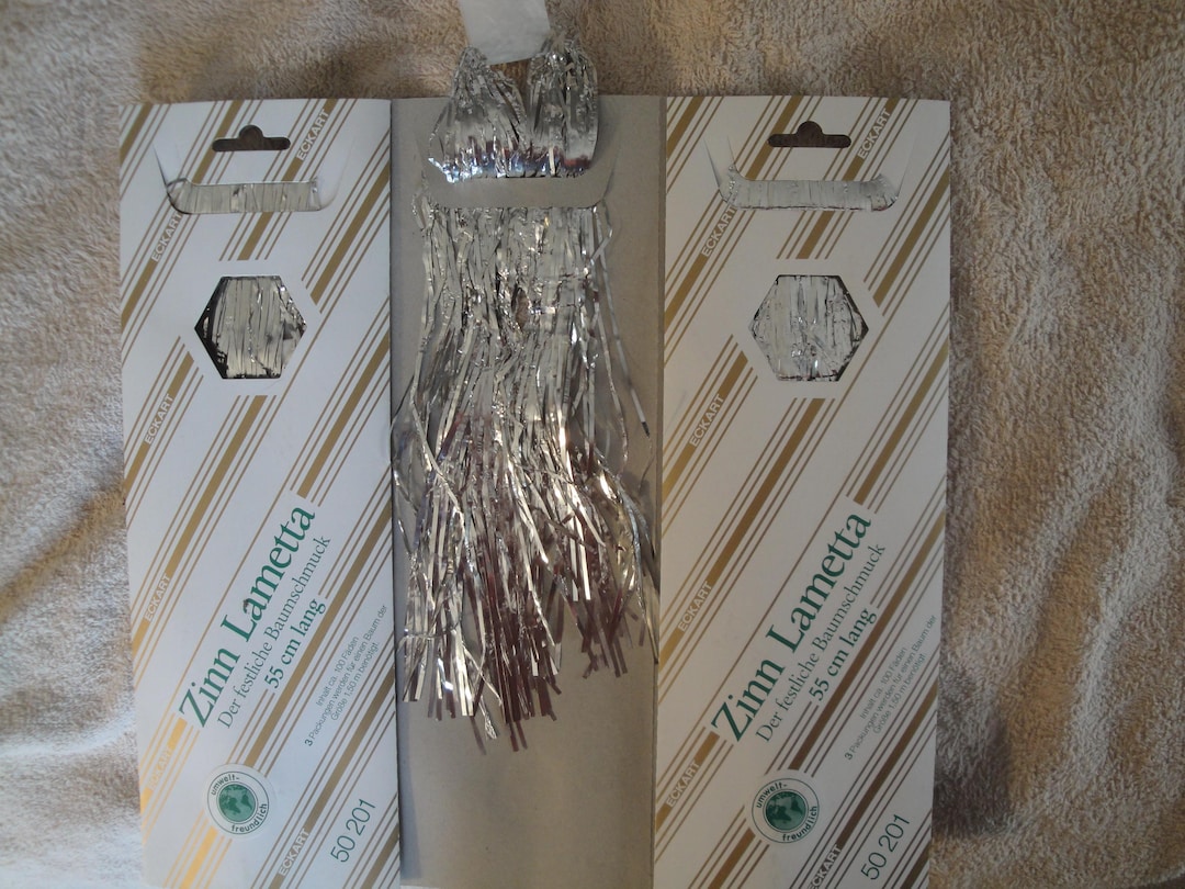 Vintage German Christmas Tree Real Zinn / Tin Metal Tinsel Silver Foil ...