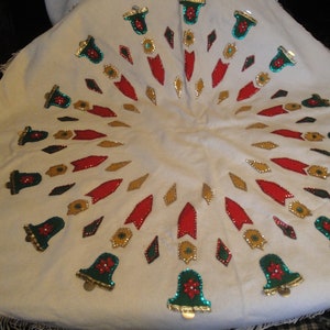 Stunning 1960s Tree Skirt Home Made Spangles Felt Hand Stitched Vintage ...