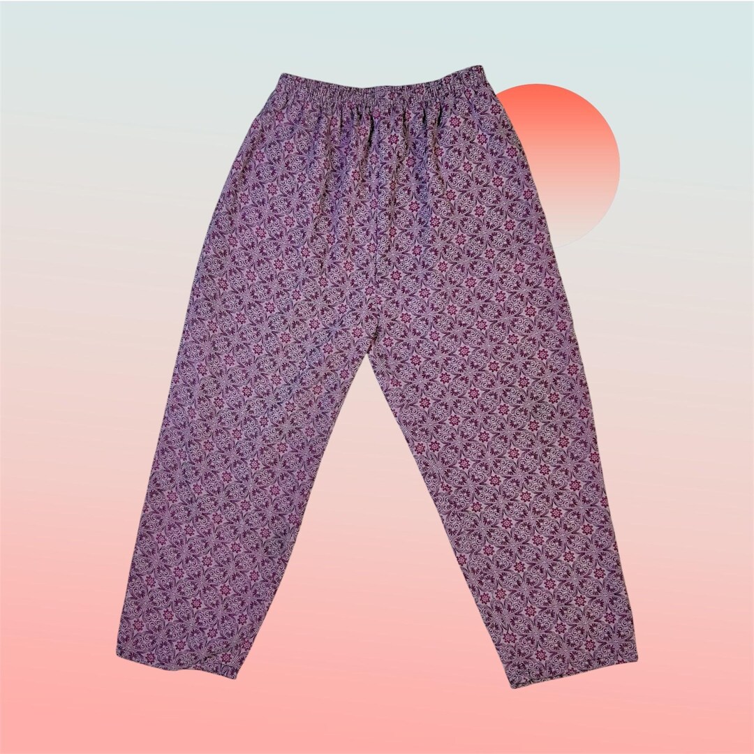 Vintage 00’s Purple Funky Print Cropped Capri Pants With Stretch Waist ...