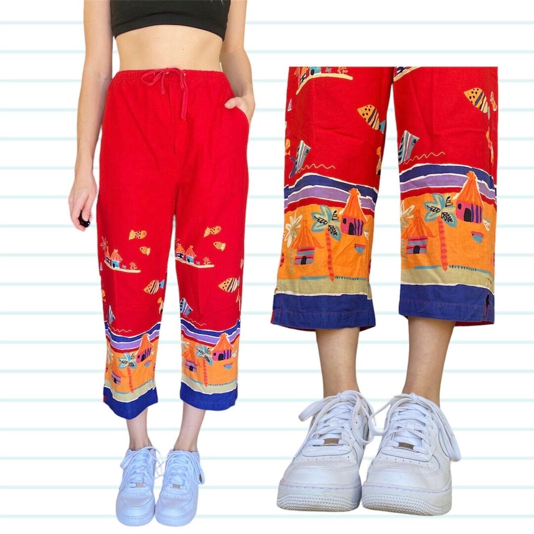 Vintage Vacation Beach Fish Red Capri Tie Waist Pants - Etsy
