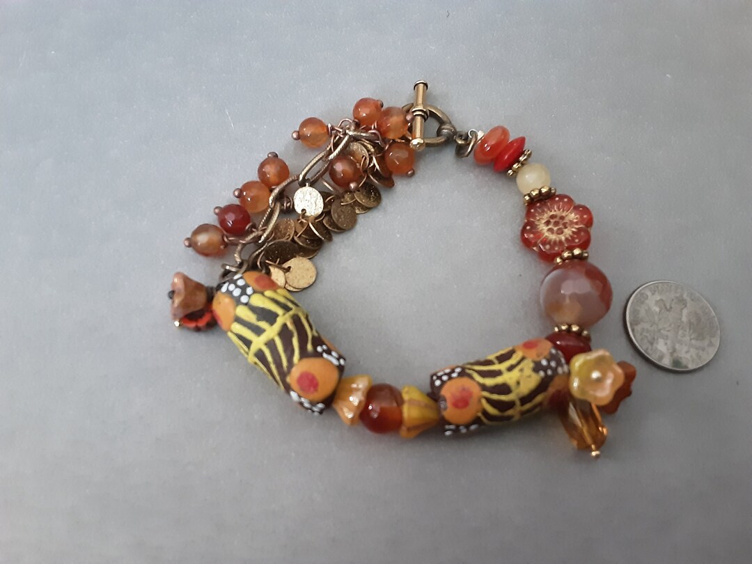 Reservedhandcrafted African Powder Glass Krobo Beads With Carnelian ...