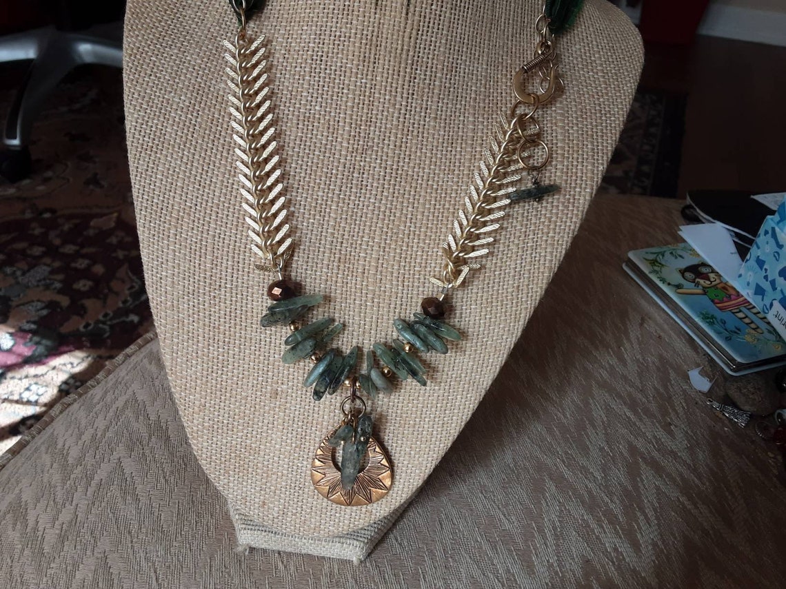 Handcrafted Bronze Radiant Sun Pendant With Green Kyanite - Etsy