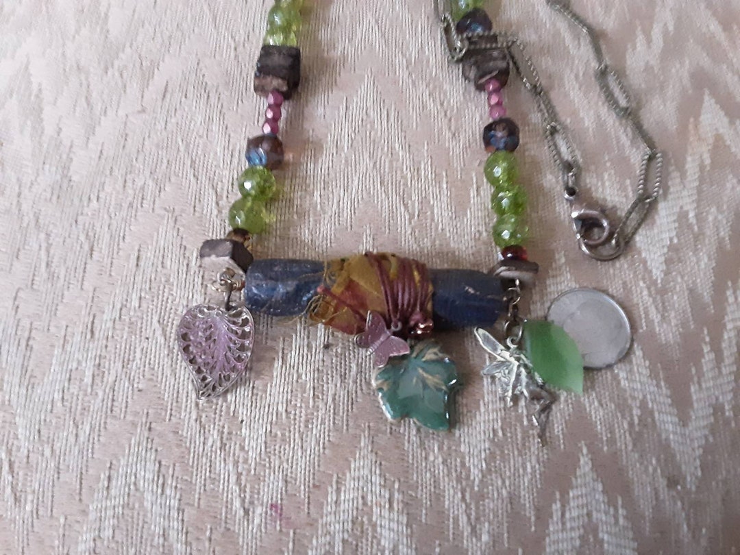 Sari Silk Wrapped Polymer Clay Log With Czech Glass Coconut Sqaures and ...