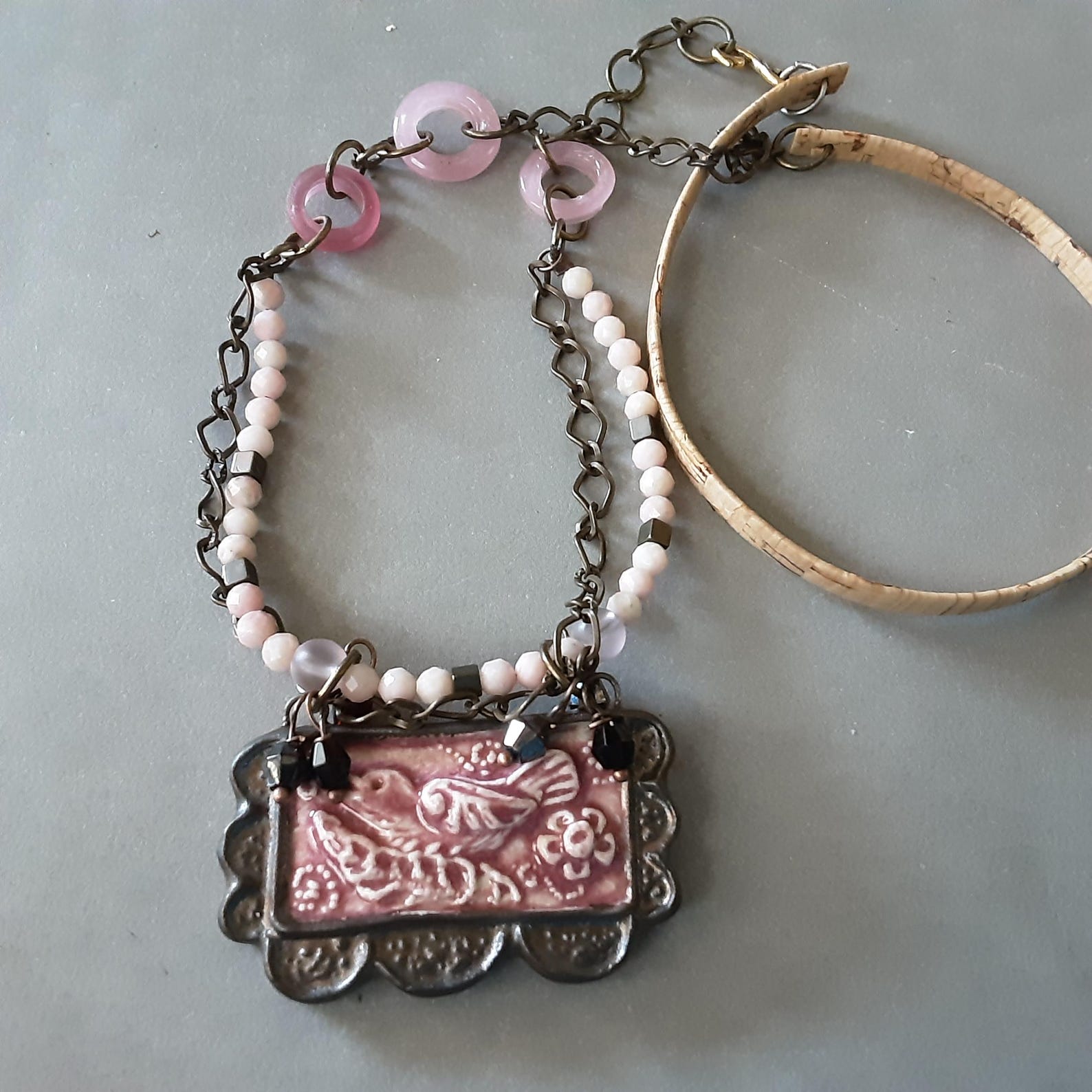 Handcrafted Ceramic Focal of Raven in Pink With Pink Opals African ...