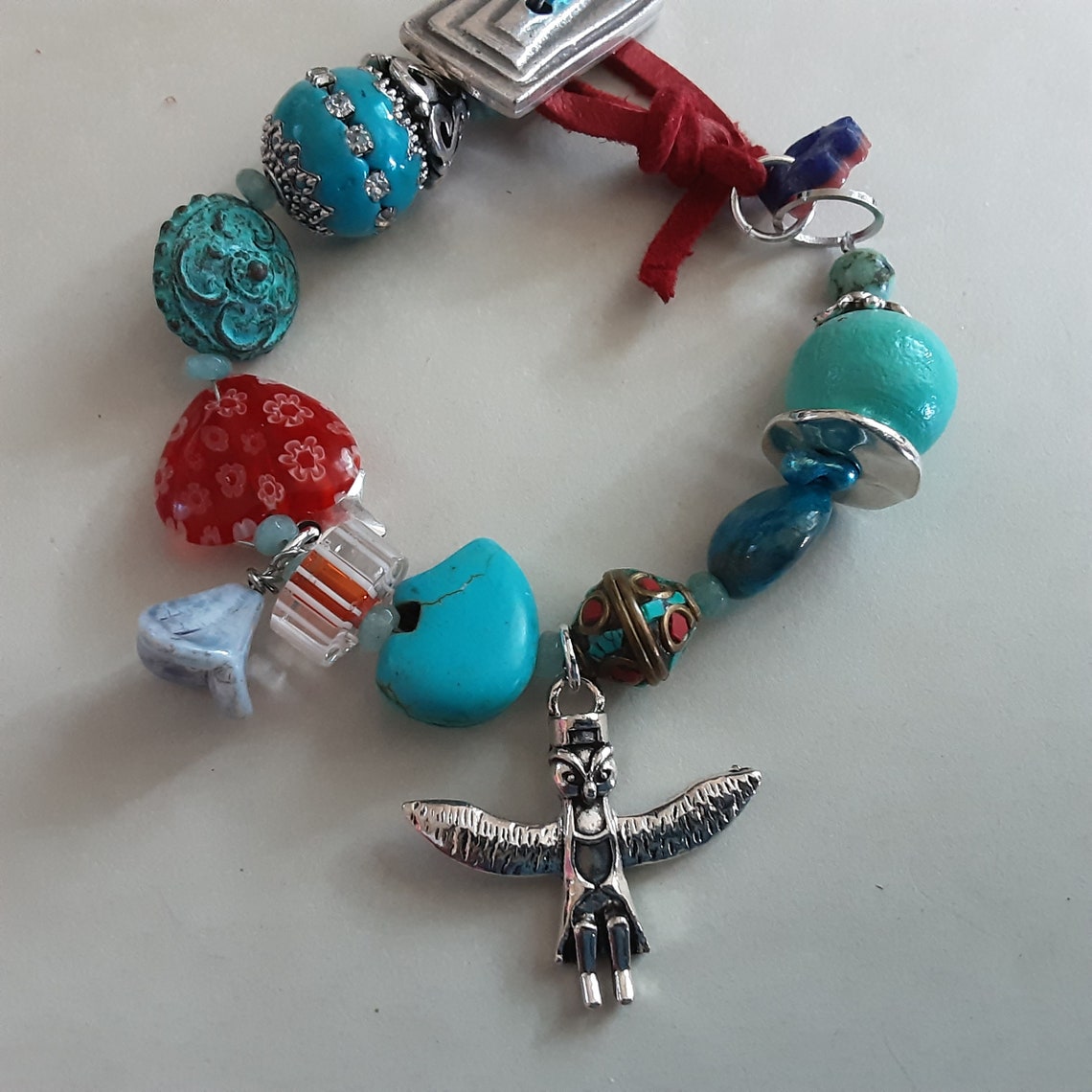 Silver Owl Totem Charm With Turquoise Magnesite Zuni Bear Red ...