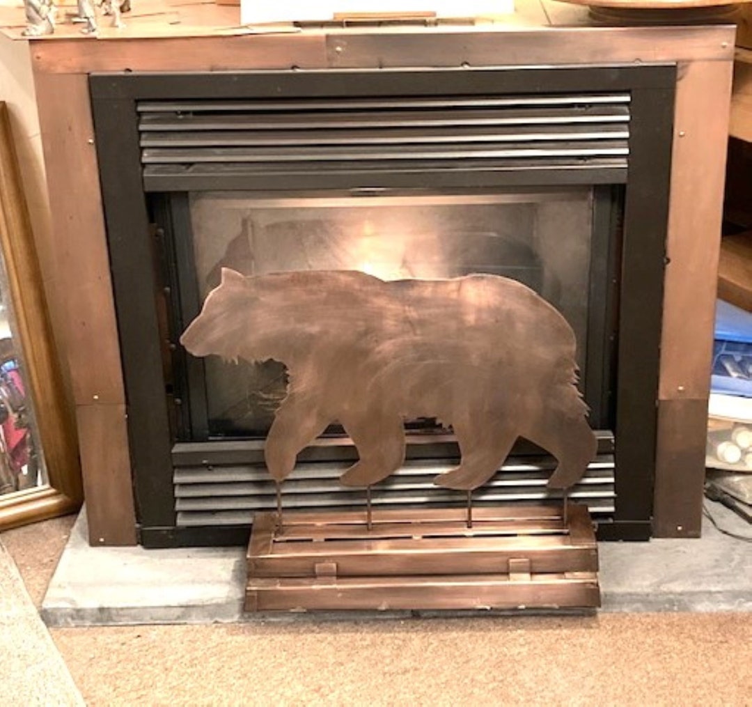 Copper Fireplace Screen, Custom Solid Copper Bear With Stand for ...