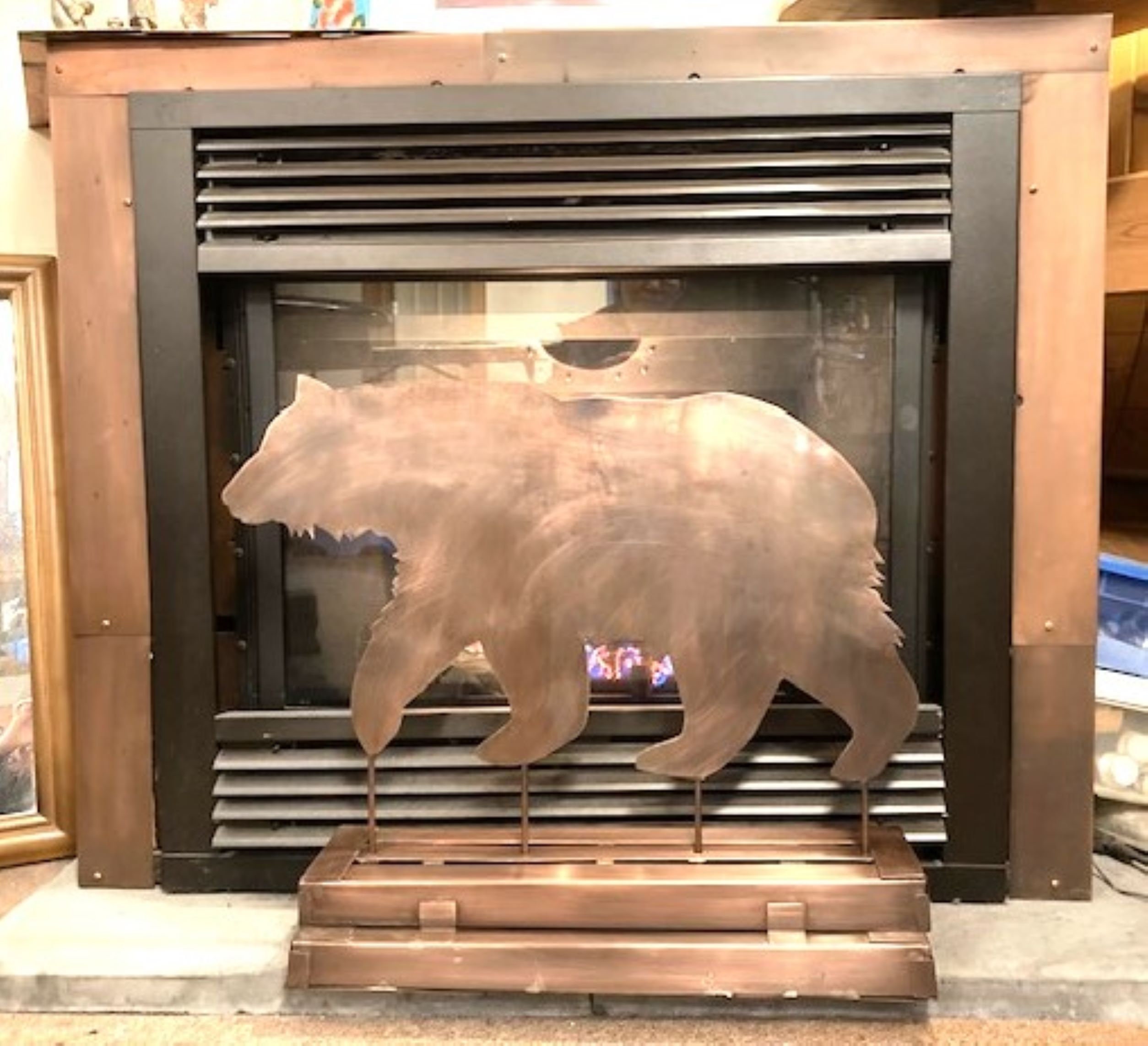 Copper Fireplace Screen, Custom Solid Copper Bear With Stand for ...