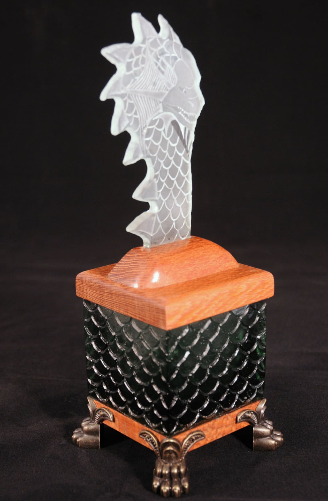 Cast and Etched Glass Dragon Box OOAK | Etsy