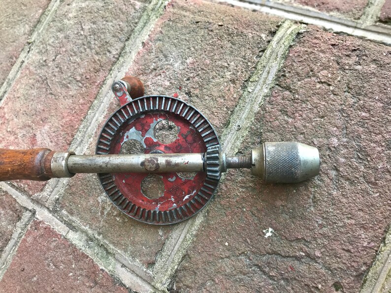 Vintage Hand Drill Rustic Red Painted Wheel Nice | Etsy